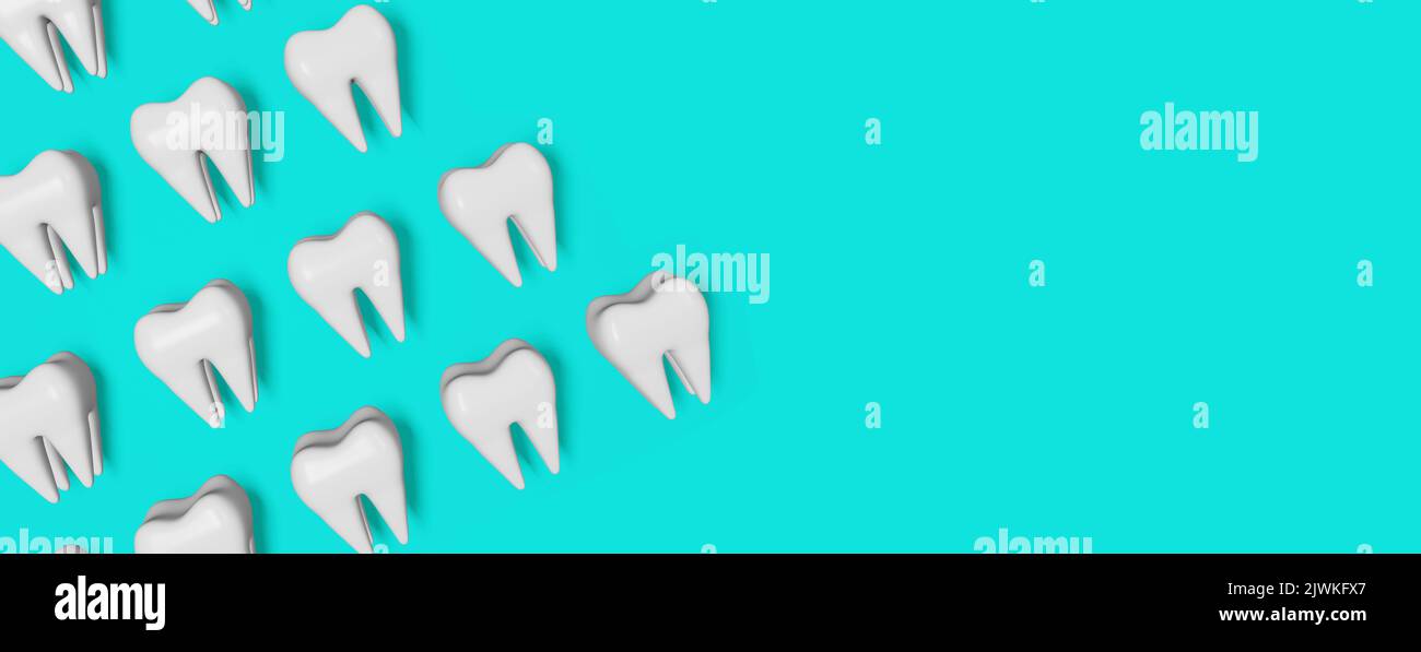 White healthy teeth motion 3D rendering pattern on blue background ...