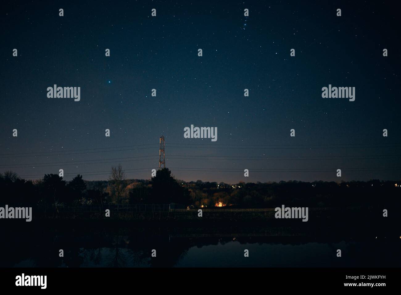 Newburn UK: 6th march 2022: Newburn Riverside at night electric pylons ...