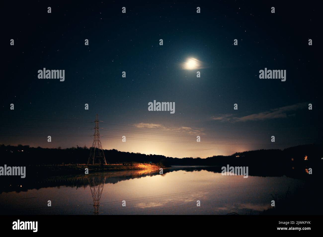 Newburn UK: 6th march 2022: Newburn Riverside at night electric pylons ...