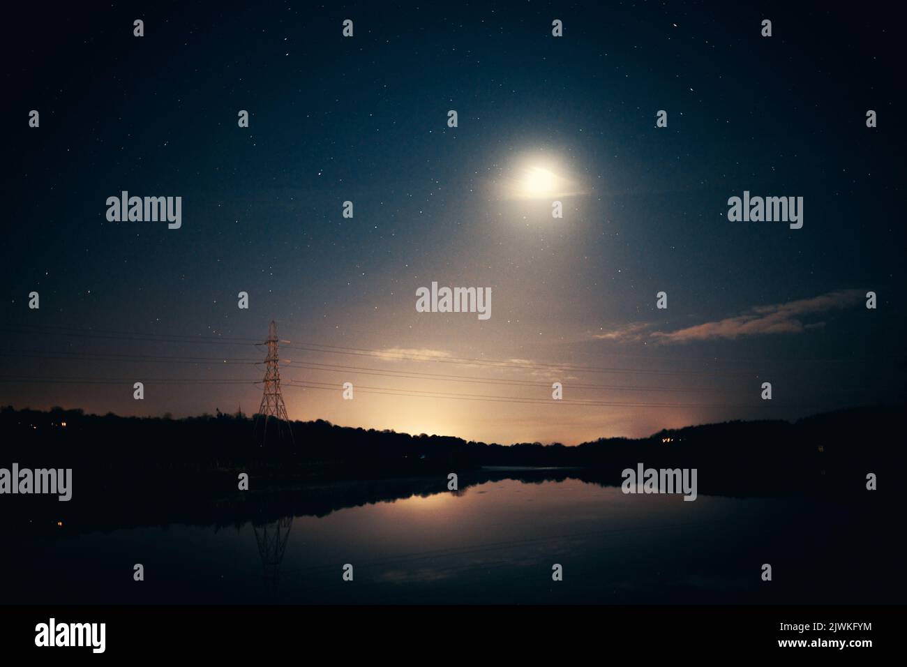 Newburn UK: 6th march 2022: Newburn Riverside at night electric pylons ...
