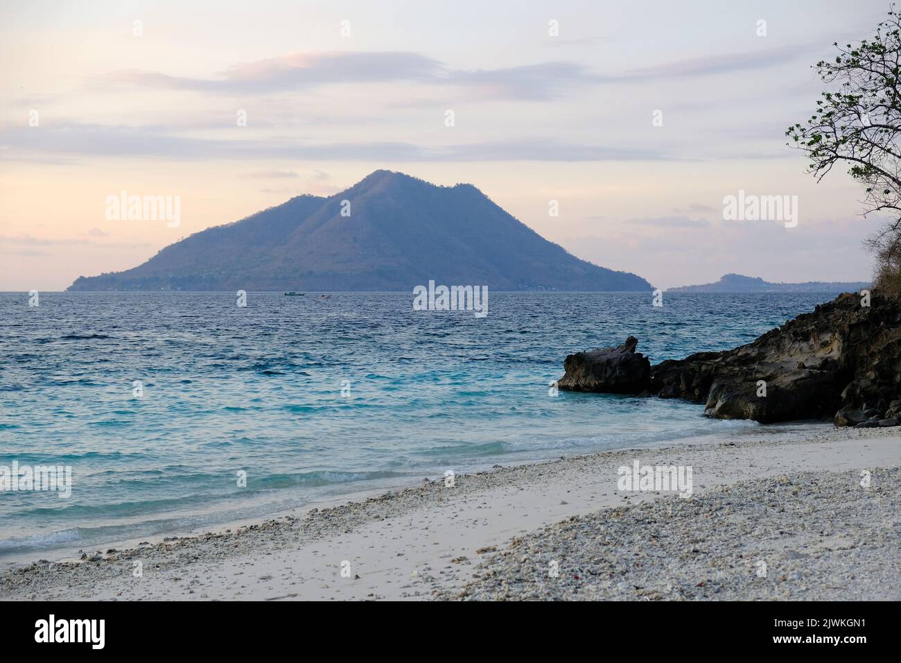 Indonesia Alor Island - Coastline view with vulcano mountain Stock ...