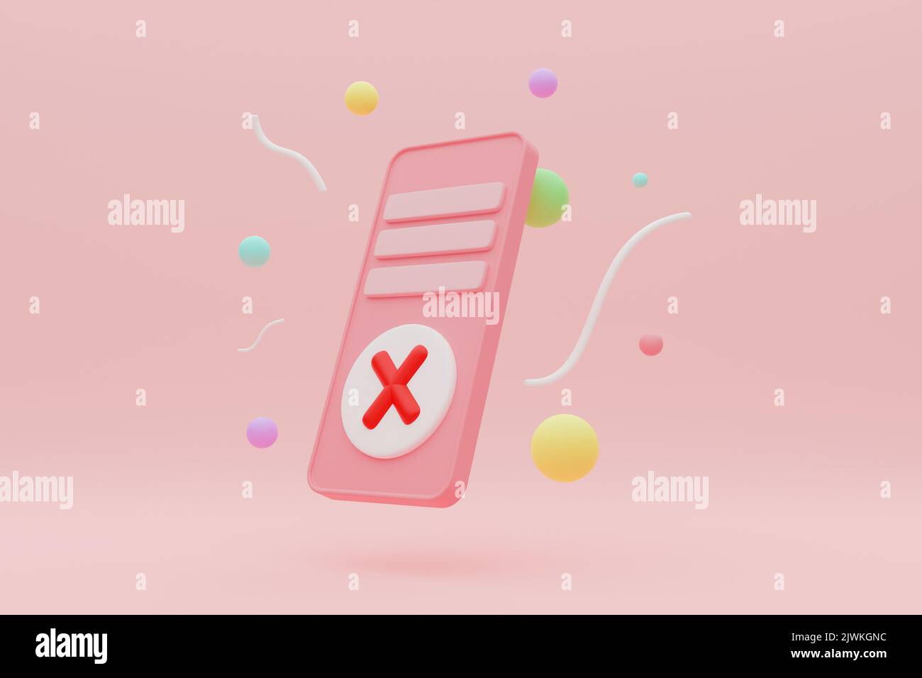 Cross checkmark and Notification on smartphone screen on pink pastel ...