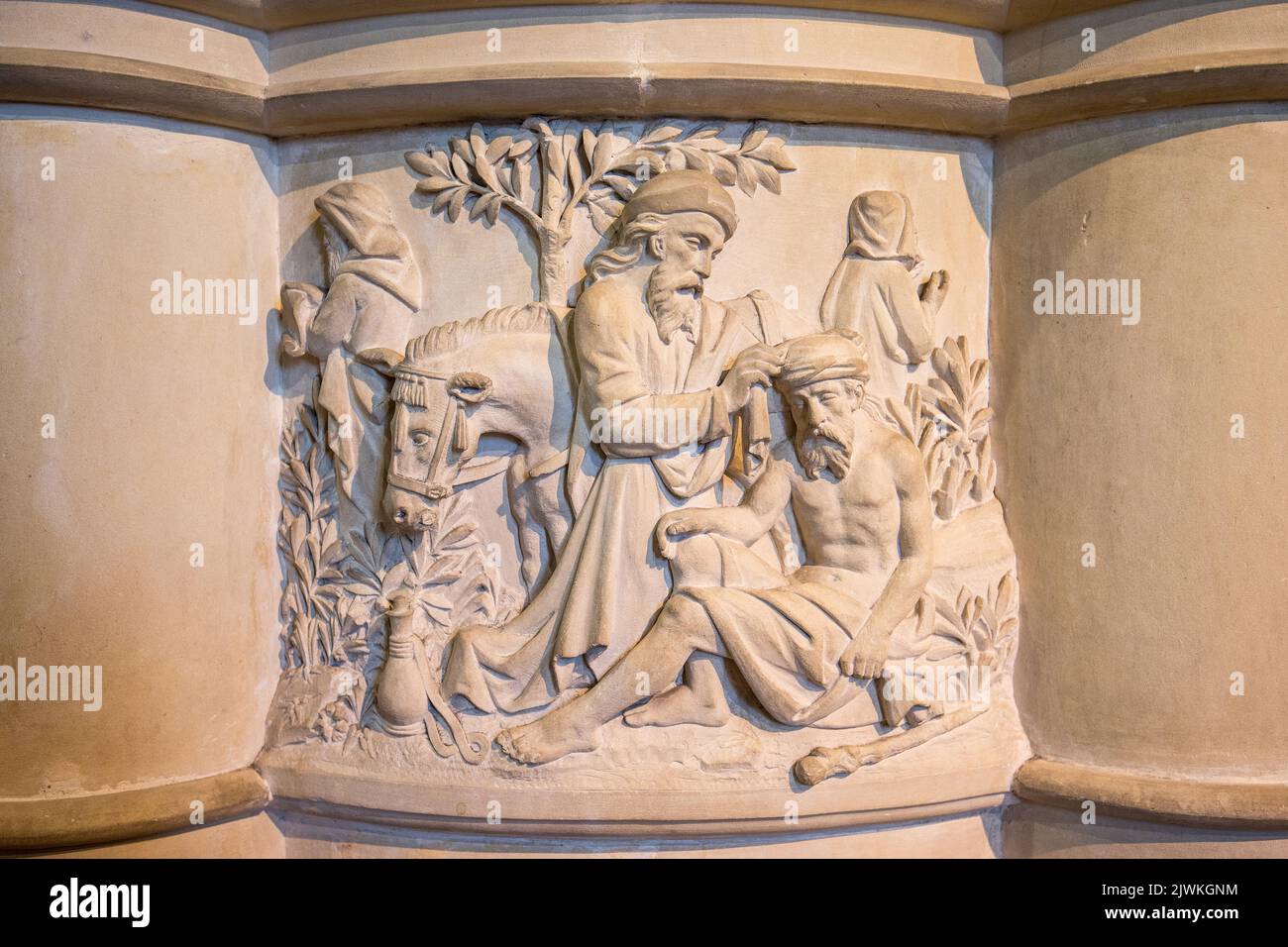Part of the decorative stone carving on the front of the pulpit at St ...