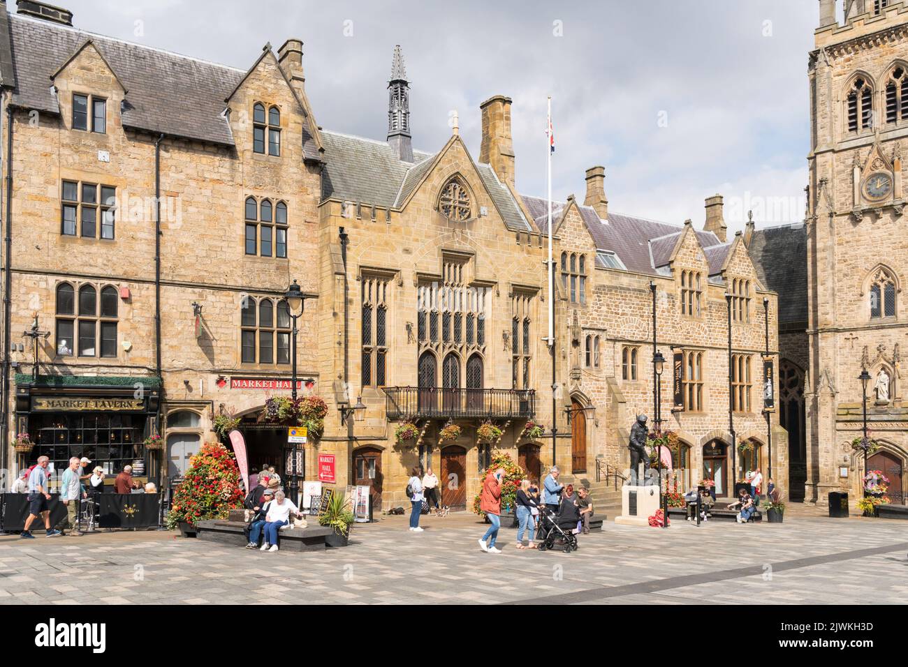 People enjoying September sunshine in Durham market place, England, UK ...