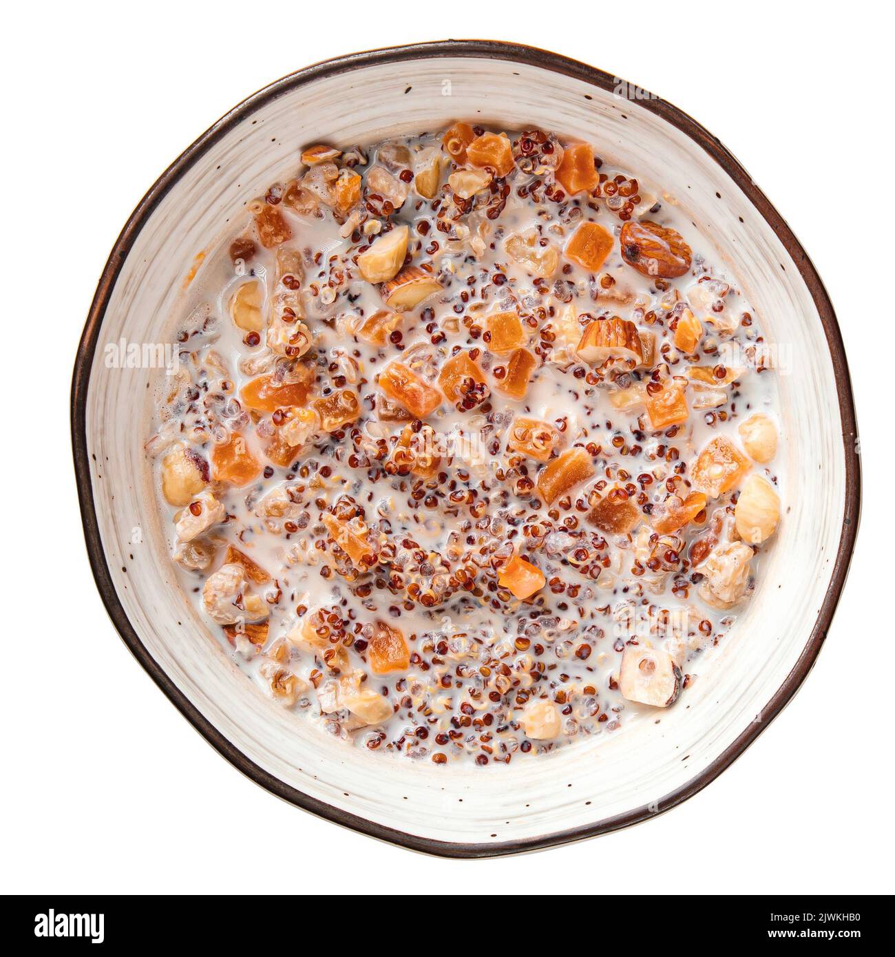 Portion of red quinoa porridge with candied fruits Stock Photo - Alamy