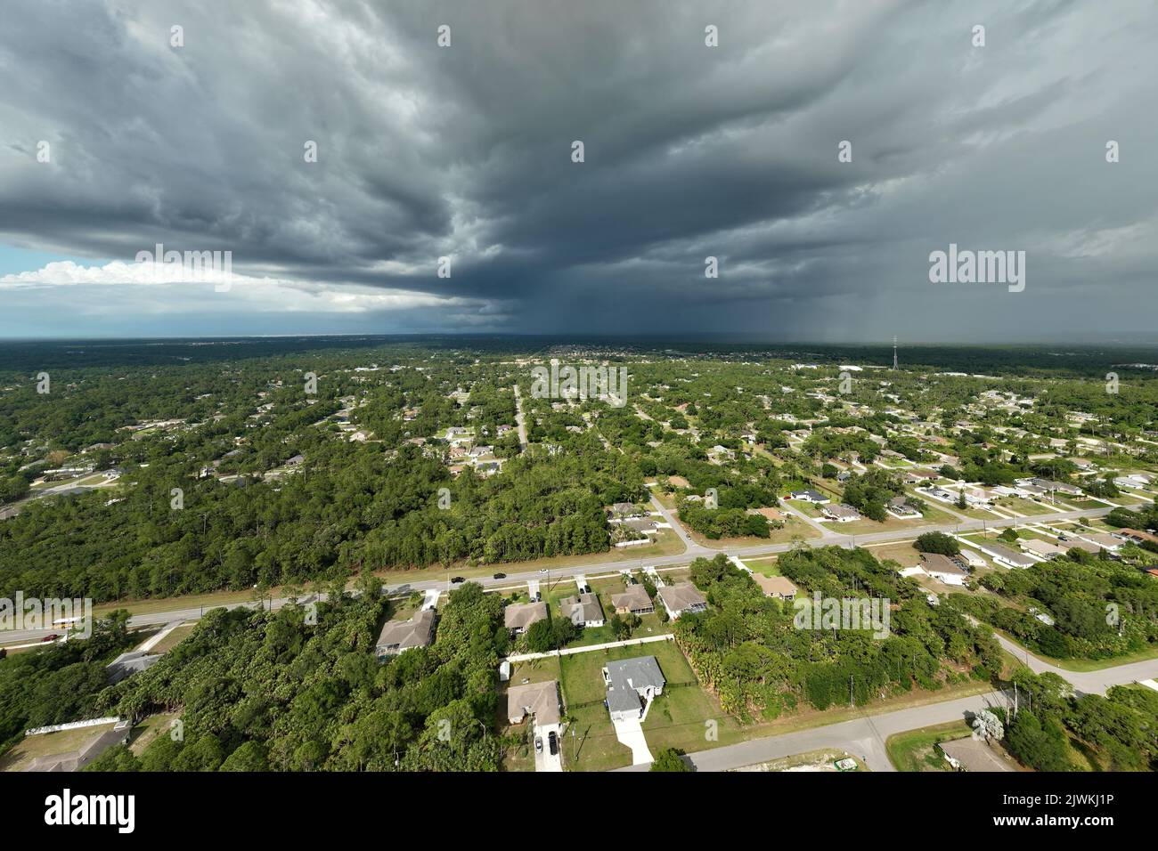 Landscape of dark ominous clouds forming on stormy sky before heavy ...