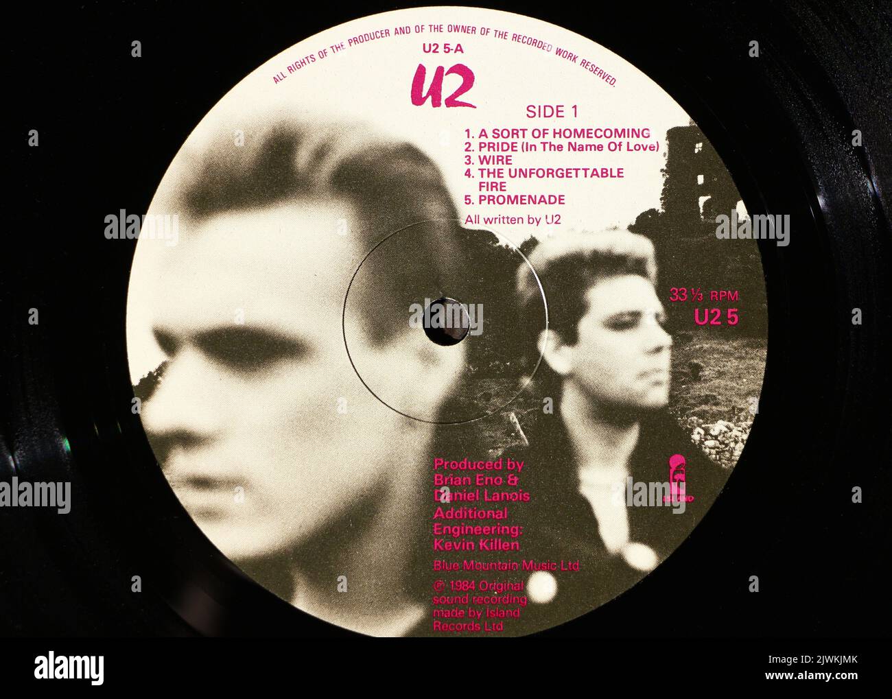 Photo close up of a centre label on an original 1984 pressing of a vinyl disc the Unforgettable ...