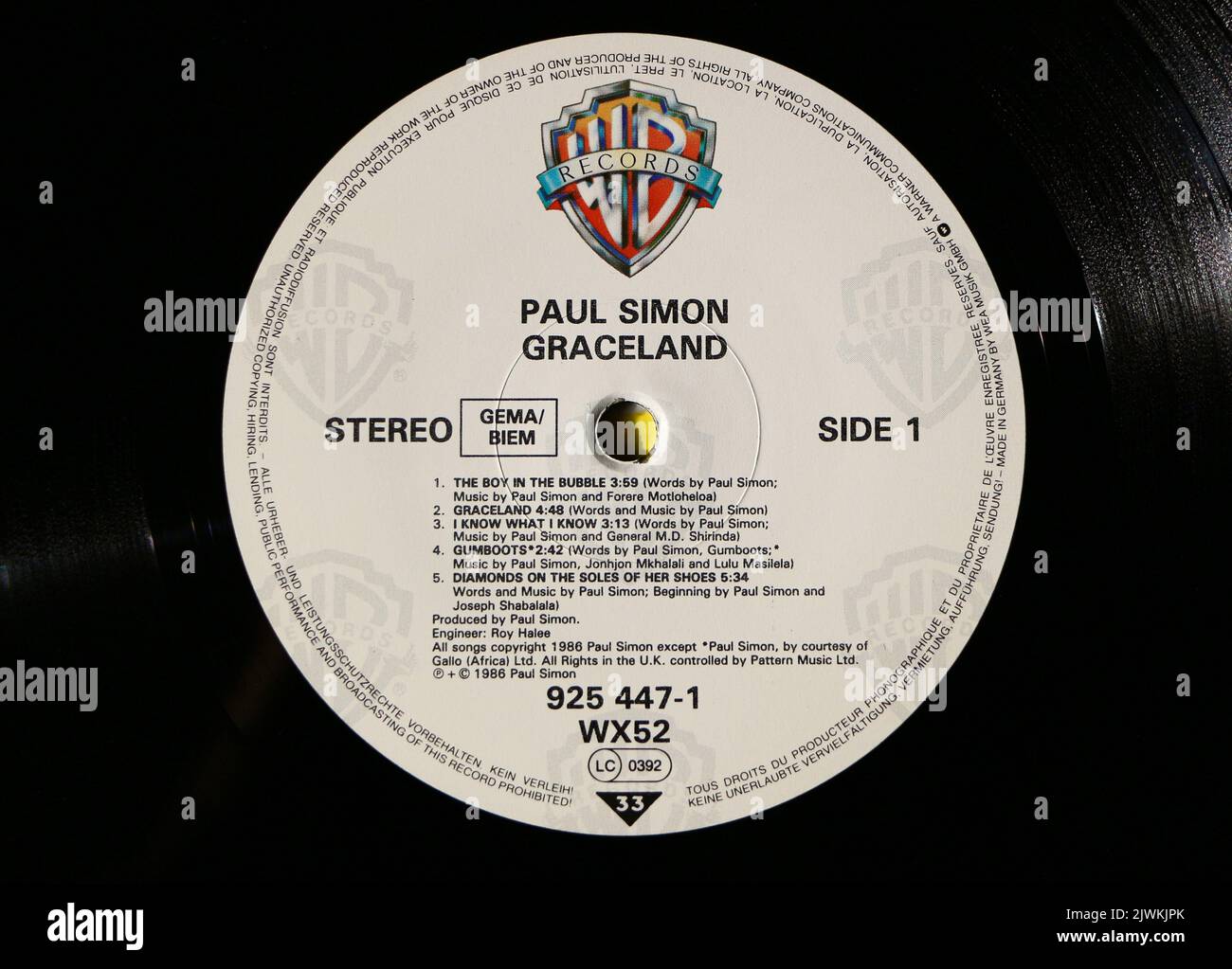 Photo close up of a centre label on an original 1986 pressing of a ...