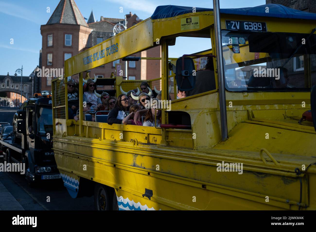 Tourists on a viking splash vehicle in Dublin city, Ireland Stock Photo ...