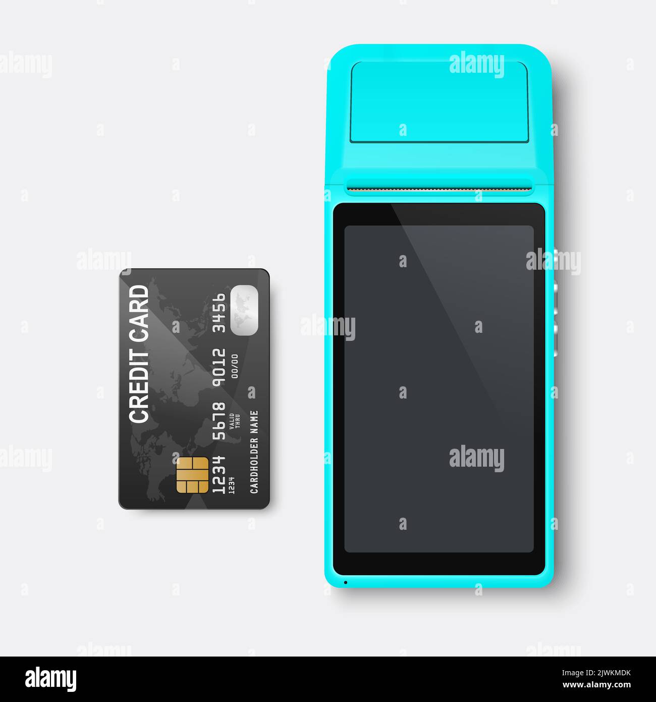 Vector 3d NFC Payment Machine and Credit Card Isolated. Wi-fi, Wireless Payment. POS Terminal ...