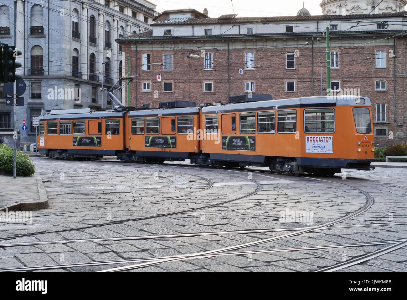 Historic tram in Milan. Milan transportation system carries 2 million ...