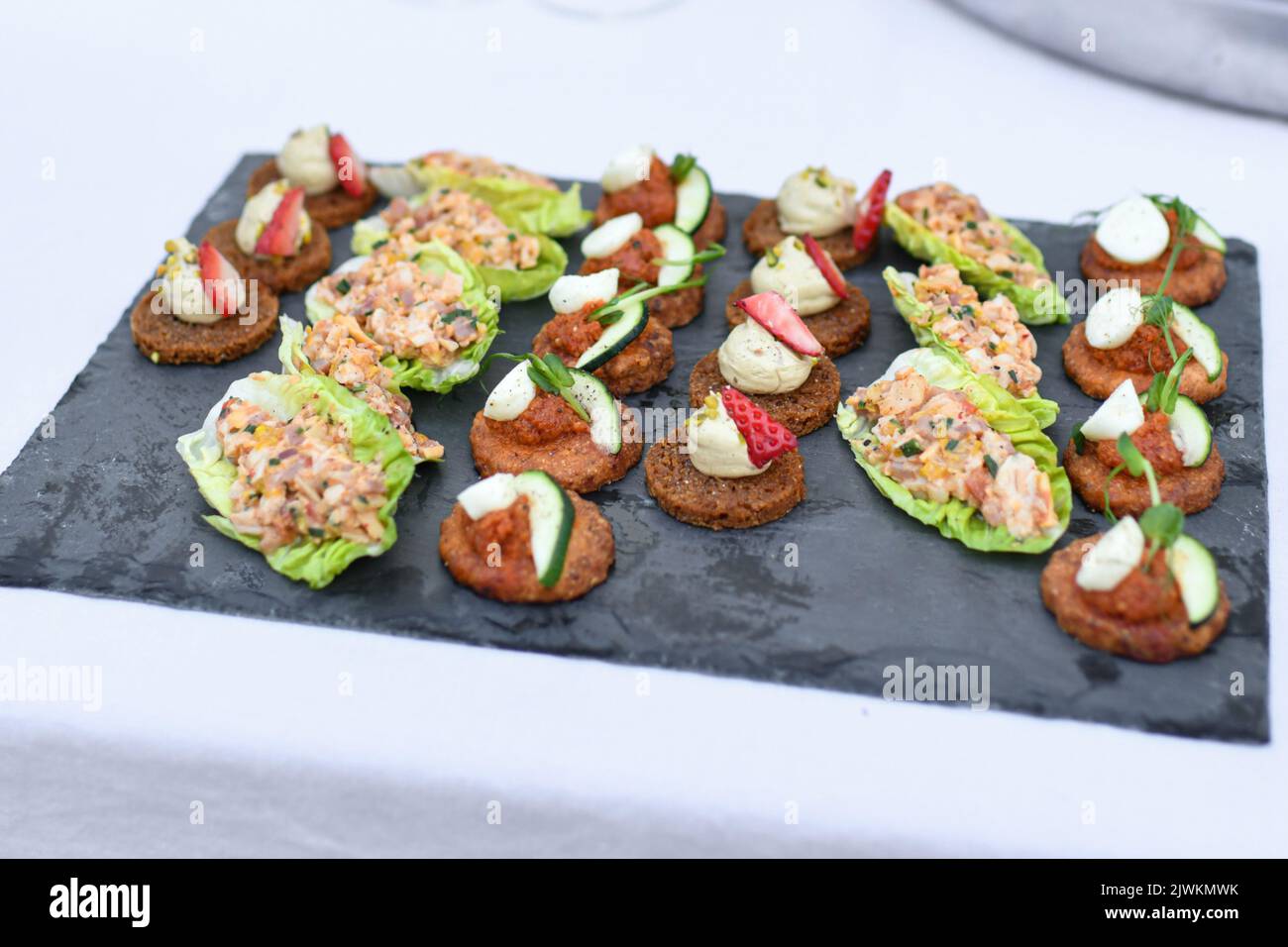 Small appetizers at the wedding The Catering Stock Photo - Alamy
