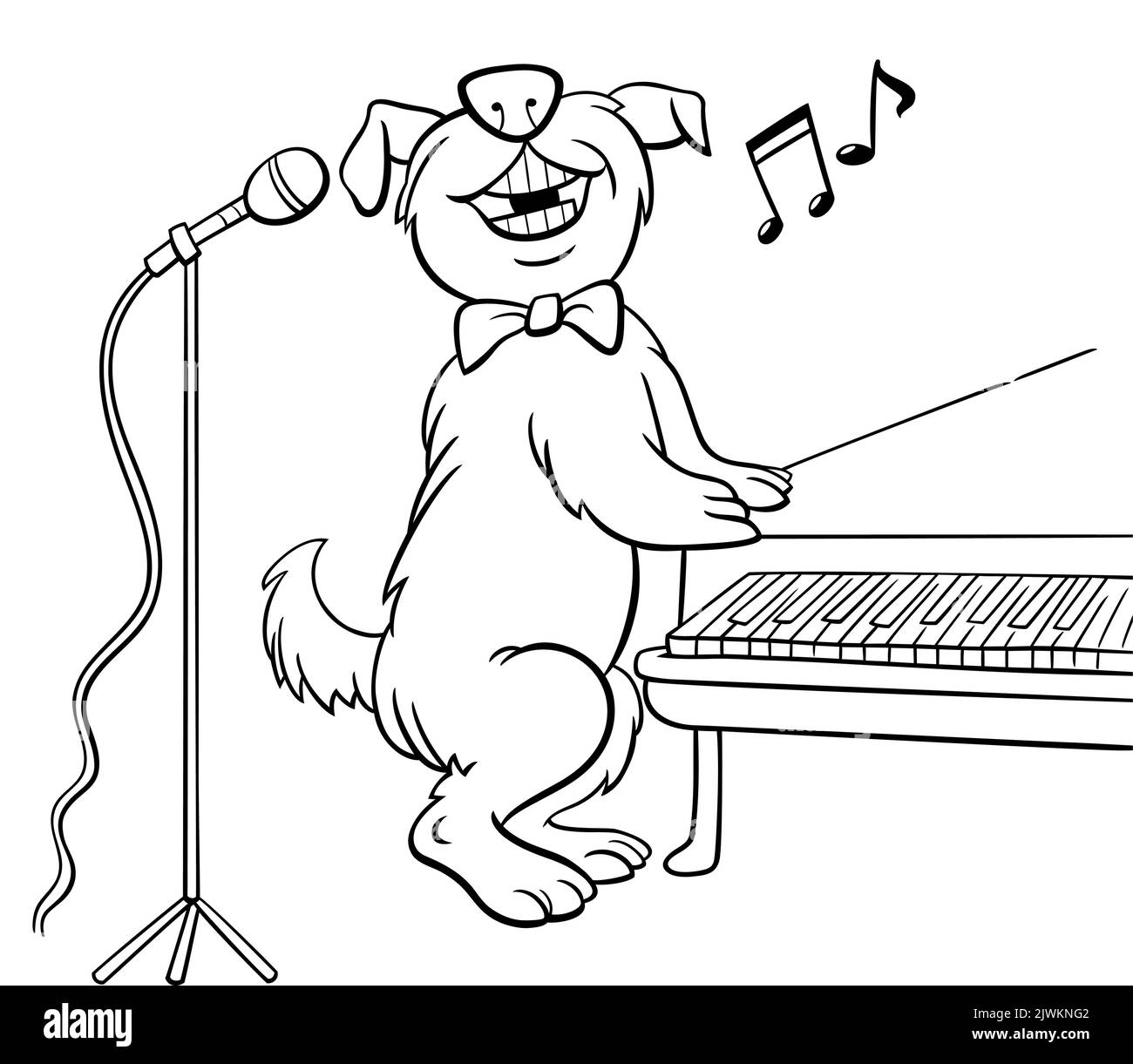 Black and white cartoon illustration of funny dog animal character ...