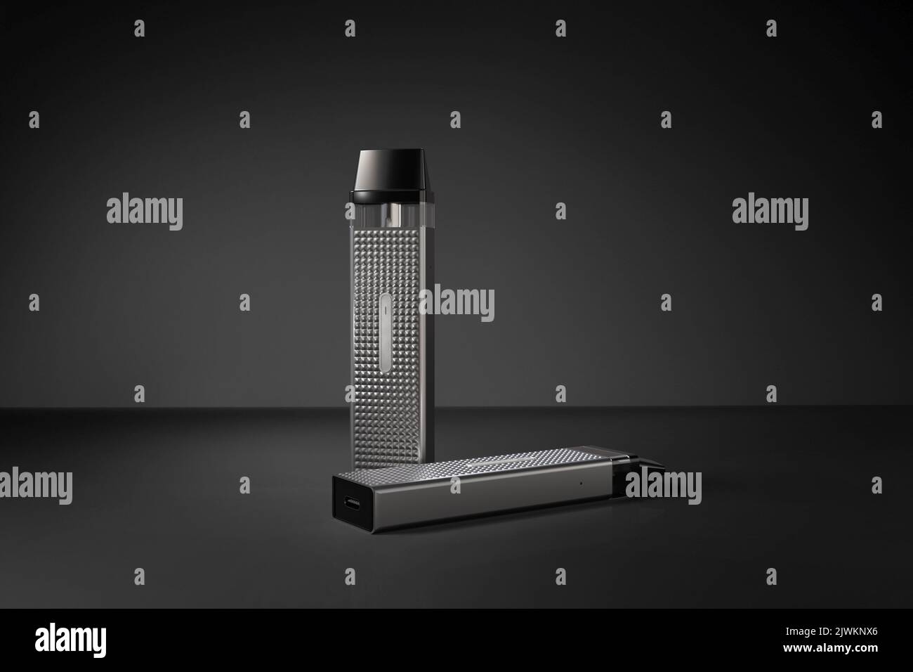 Grey Metallic Vape Illustration Centered on a Black Scene Background ...