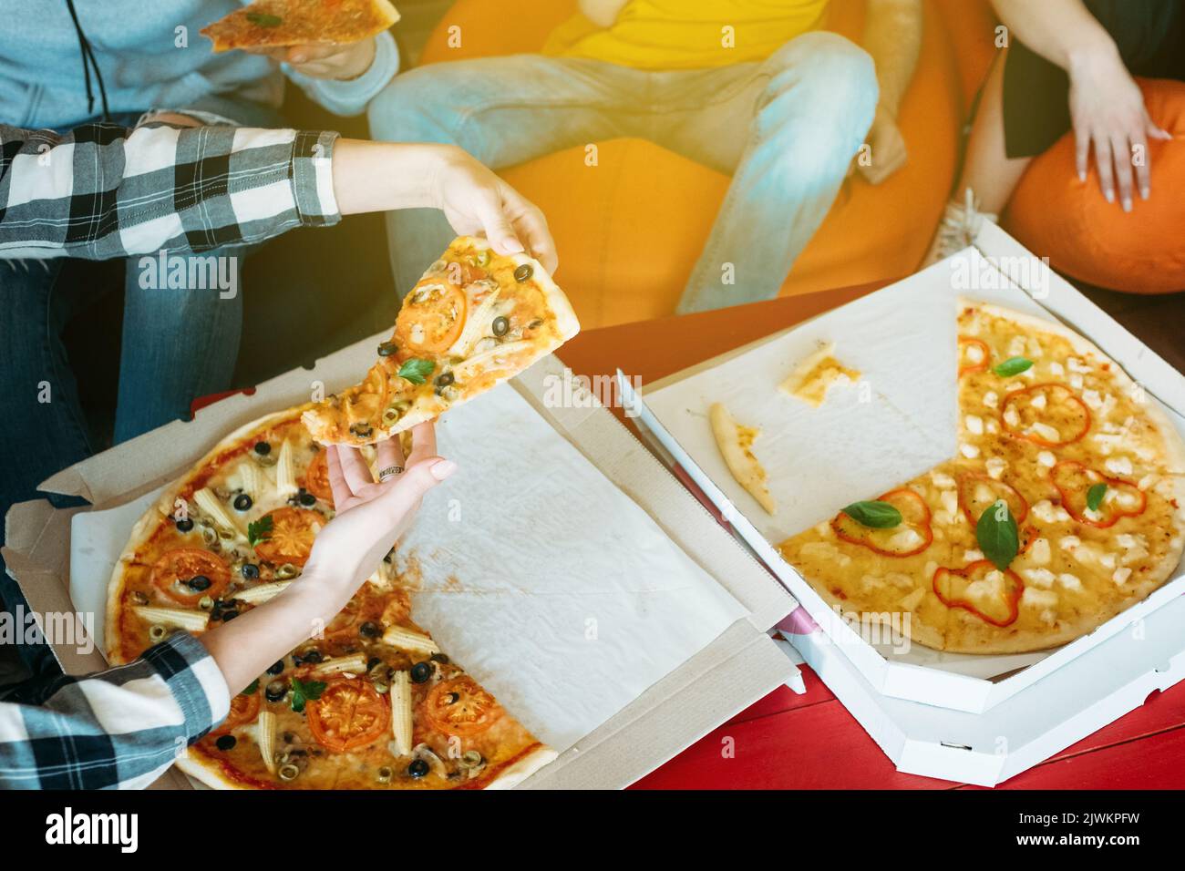 pizza business team lunch unhealthy delicious meal Stock Photo - Alamy