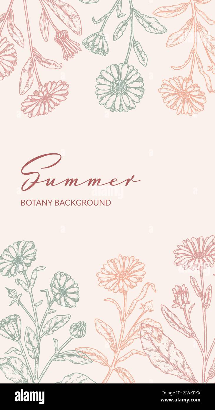 Summer flowers vertical packaging design with hand drawn elements ...
