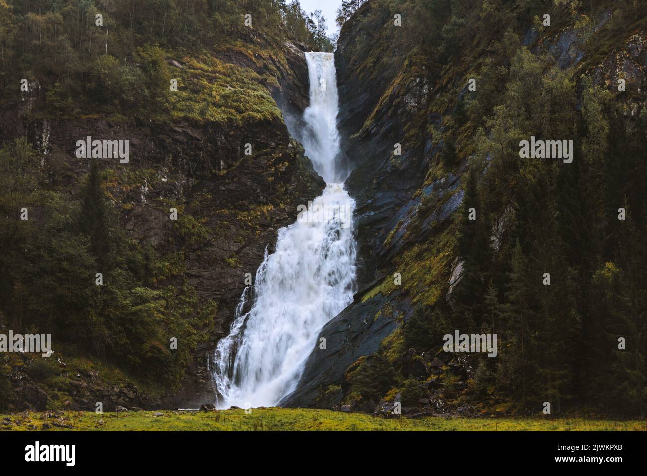 Huldefossen waterfall in Norway landscape scandinavian nature landmarks ...