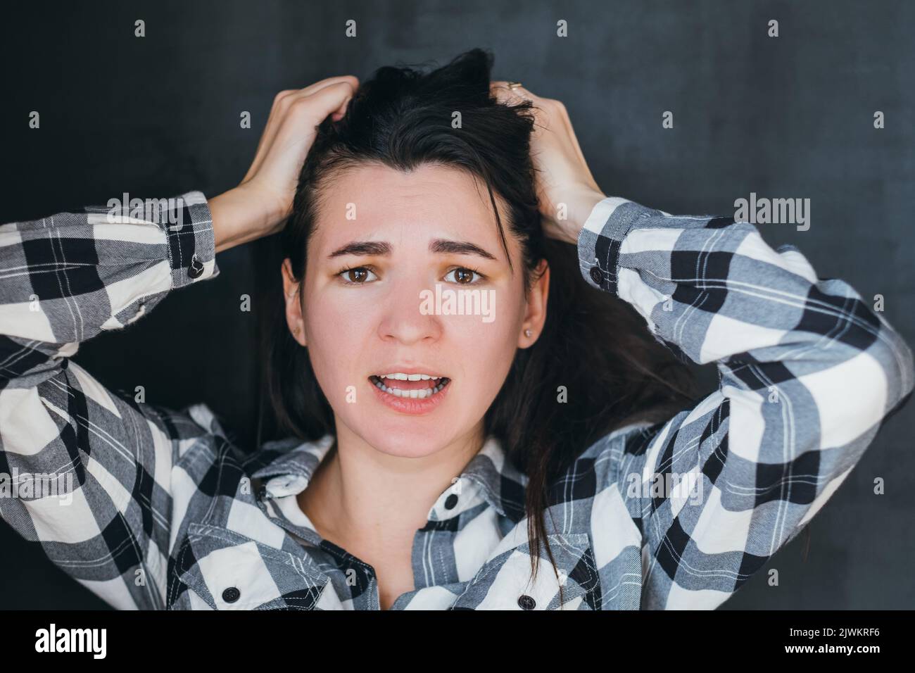 terrified stressed emotional lady portrait Stock Photo - Alamy