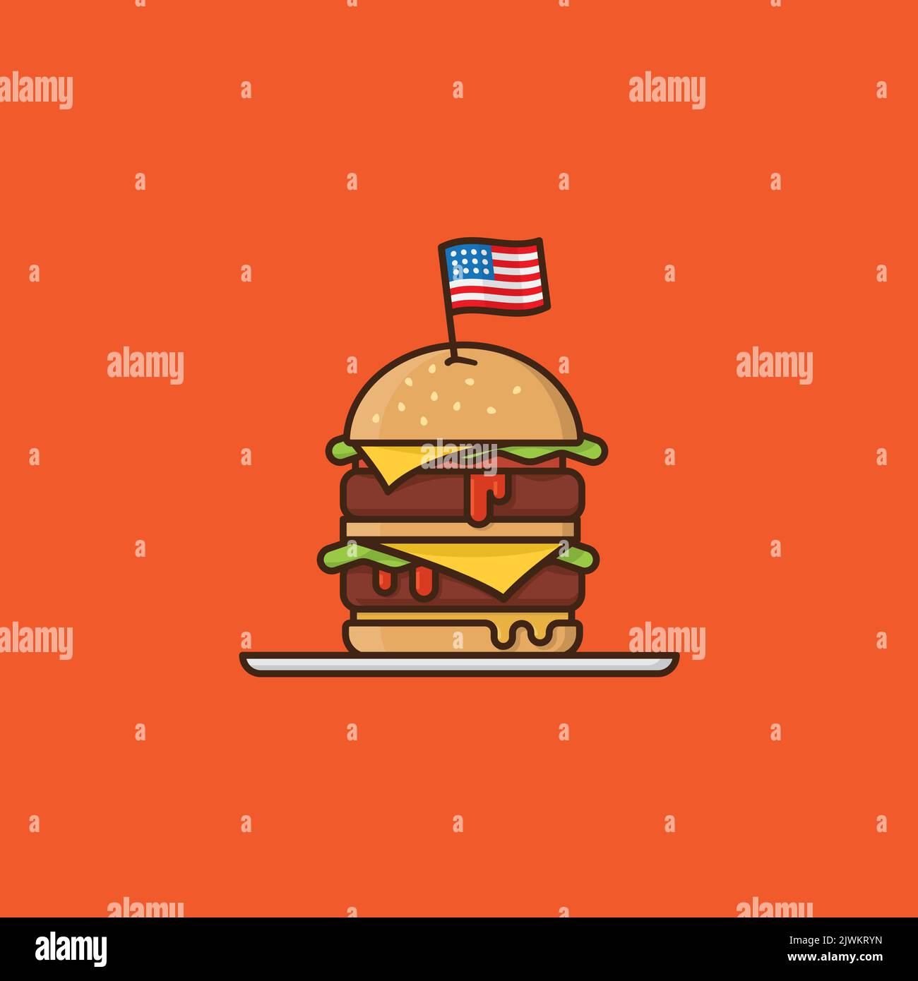Double Cheeseburger with US flag filled outline style vector ...