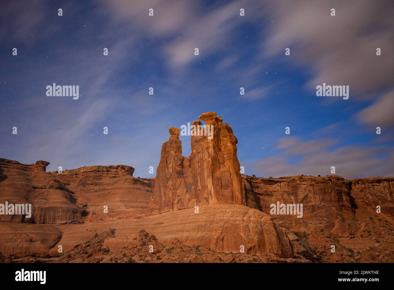The Three Gossips at night by moonlight in the Courthouse Towers ...