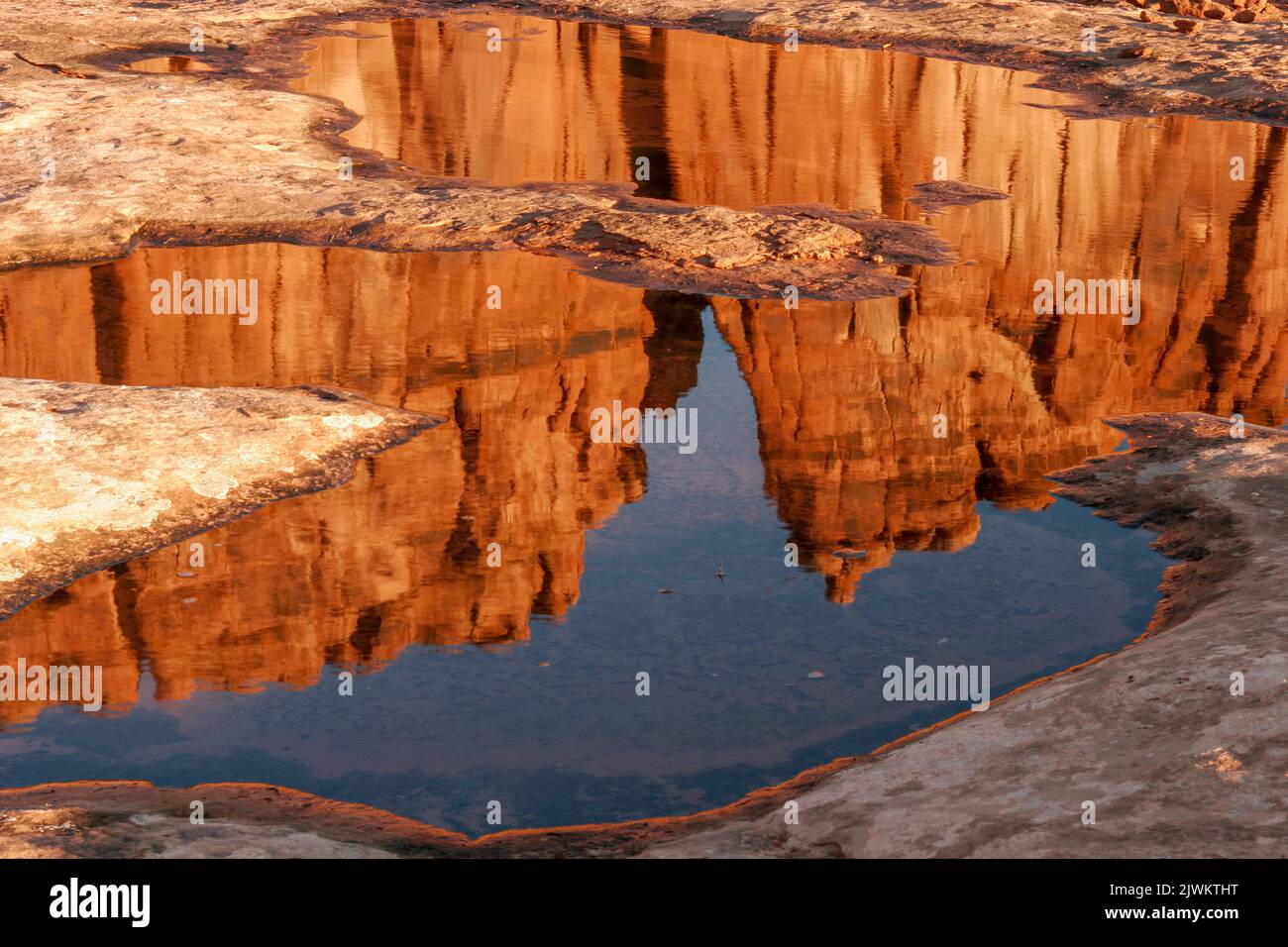 The Organ, a sandstone monolith in the Courthouse Towers, reflected in ...