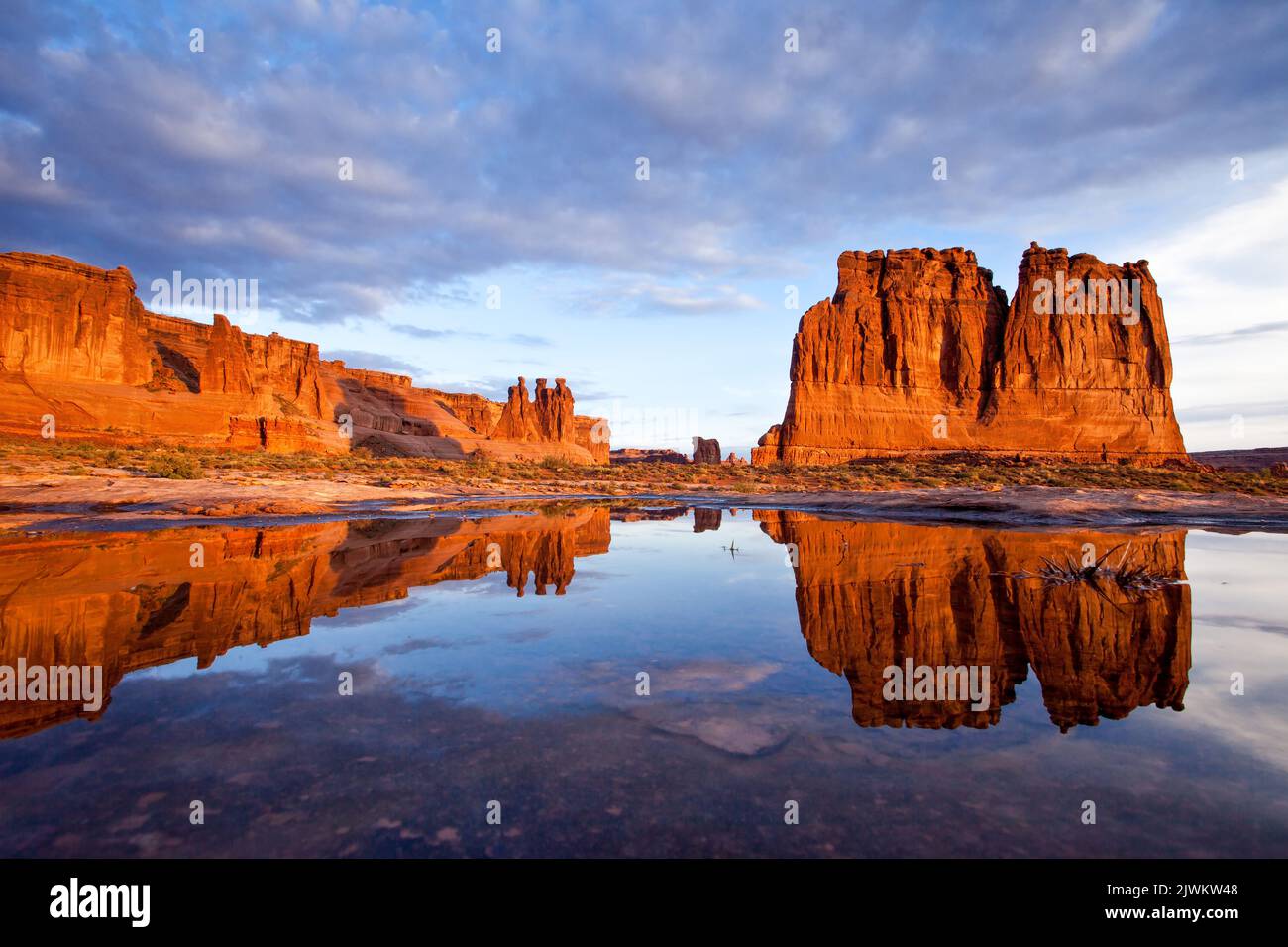 The Three Gossips, Sheep Rock and the Organ reflected in an ephemeral ...