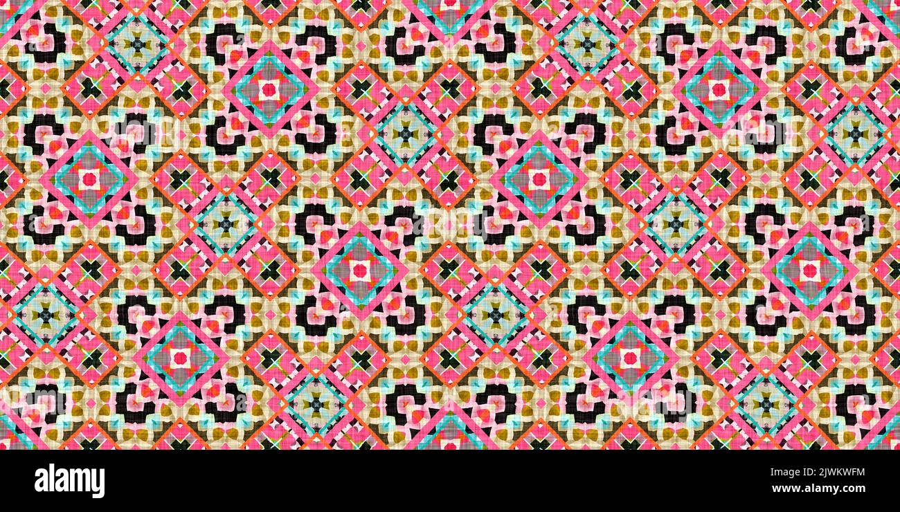 Kitsch pattern geometric retro design in seamless border background ...