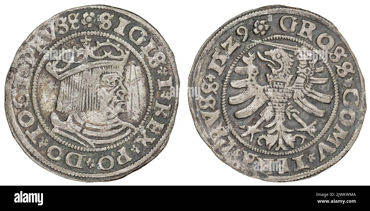Prussian groschen. Zygmunt I Stary (król polski ; 1506-1548 Stock Photo ...