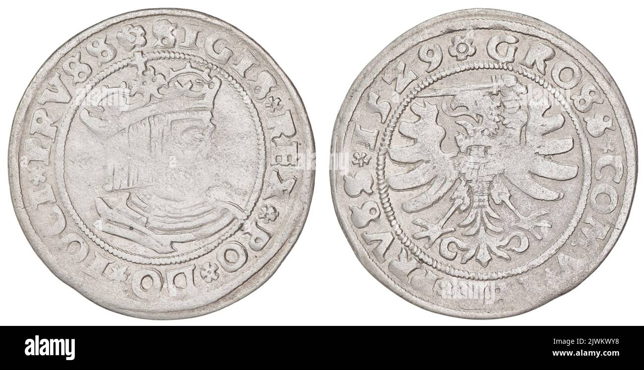 Prussian groschen. Zygmunt I Stary (król polski ; 1506-1548 Stock Photo ...