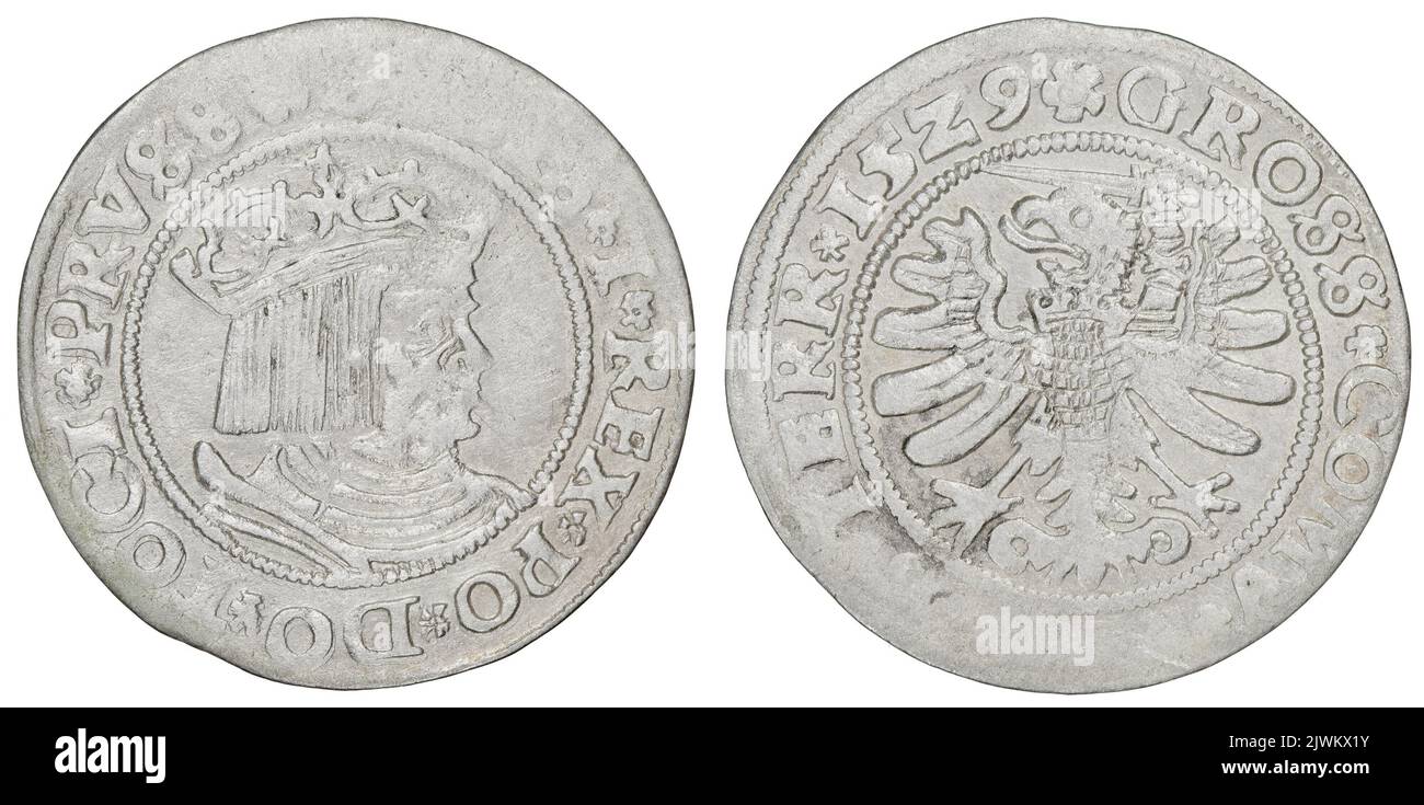 Prussian groschen. Zygmunt I Stary (król polski ; 1506-1548 Stock Photo ...