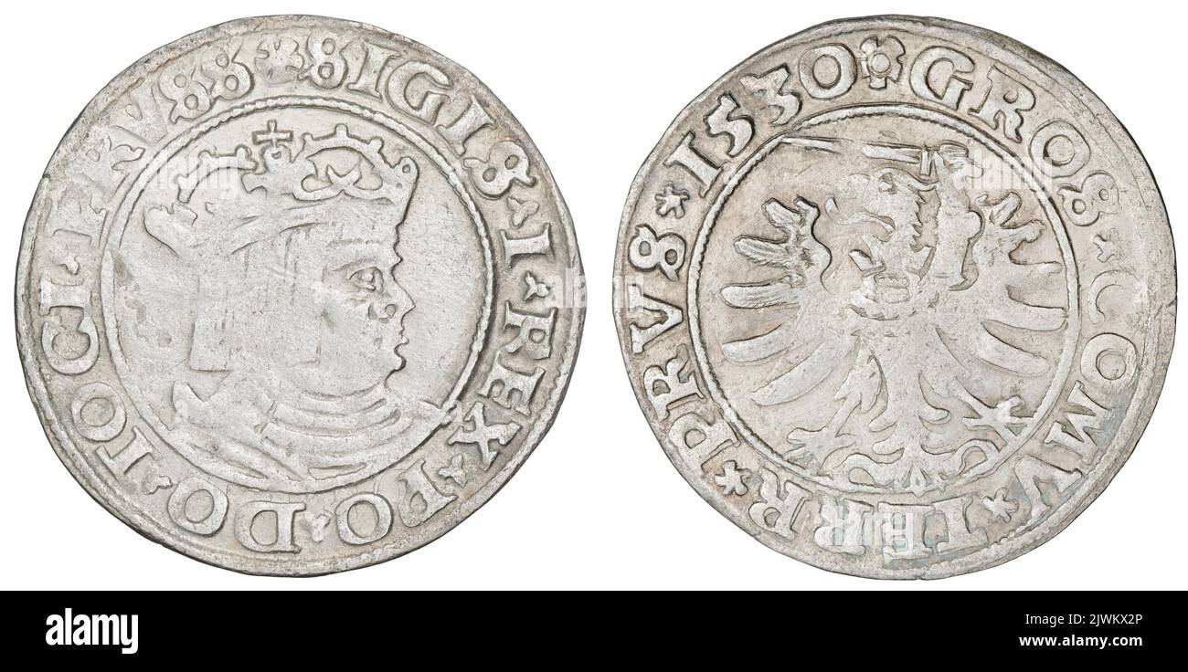 Prussian groschen. Zygmunt I Stary (król polski ; 1506-1548 Stock Photo ...
