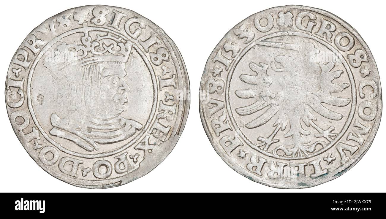 Prussian groschen. Zygmunt I Stary (król polski ; 1506-1548 Stock Photo ...