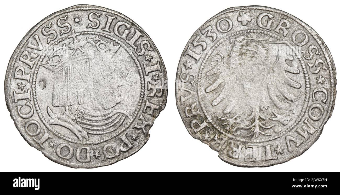 Prussian groschen. Zygmunt I Stary (król polski ; 1506-1548 Stock Photo ...