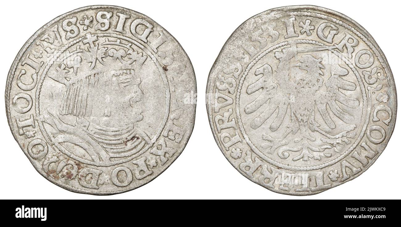 Prussian groschen. Zygmunt I Stary (król polski ; 1506-1548 Stock Photo ...