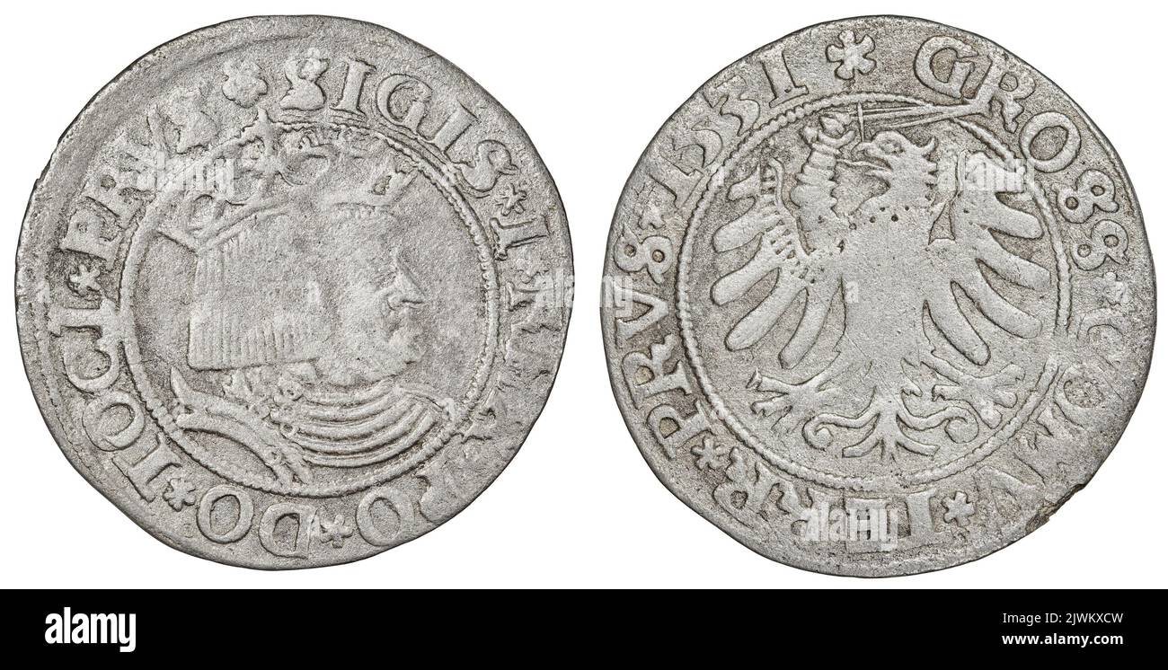 Prussian groschen. Zygmunt I Stary (król polski ; 1506-1548 Stock Photo ...