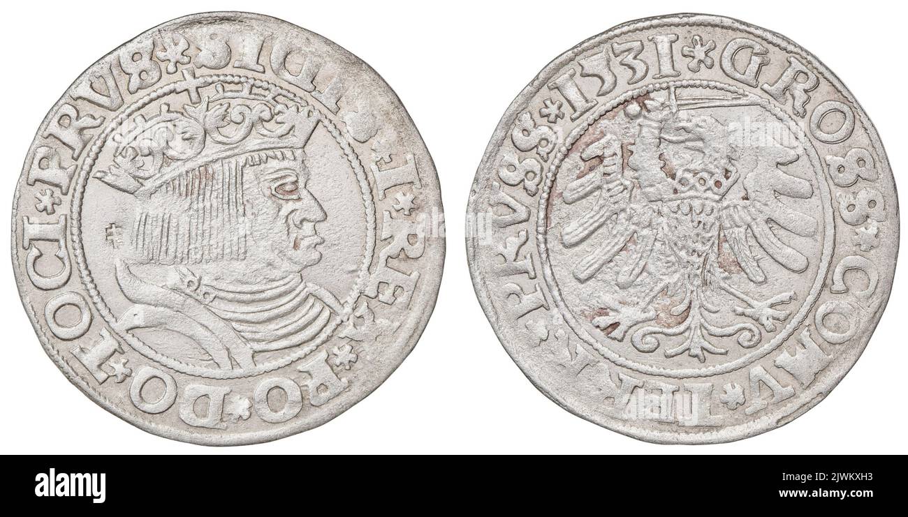 Prussian groschen. Zygmunt I Stary (król polski ; 1506-1548 Stock Photo ...
