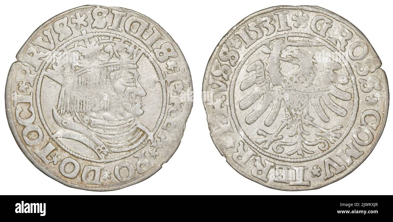 Prussian groschen. Zygmunt I Stary (król polski ; 1506-1548 Stock Photo ...