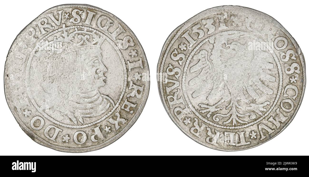 Prussian groschen. Zygmunt I Stary (król polski ; 1506-1548 Stock Photo ...