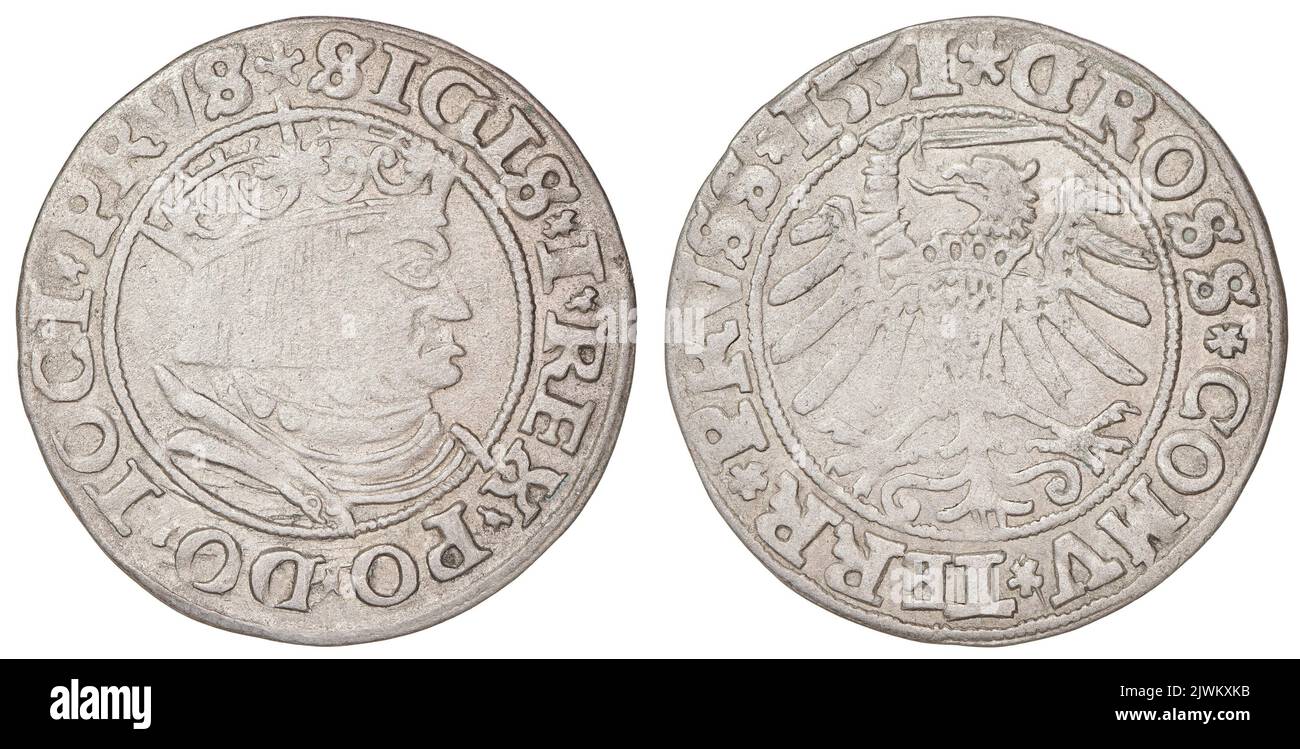 Prussian groschen. Zygmunt I Stary (król polski ; 1506-1548 Stock Photo ...