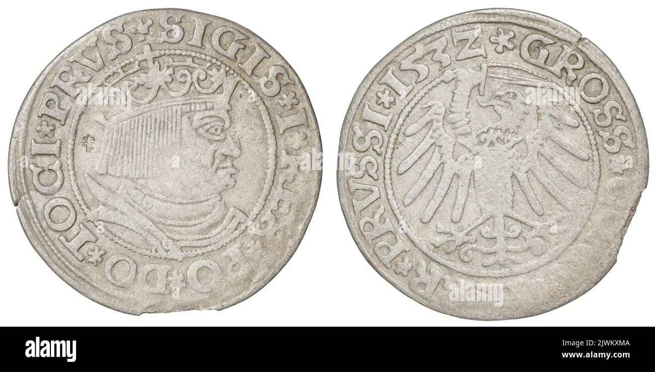Prussian groschen. Zygmunt I Stary (król polski ; 1506-1548 Stock Photo ...