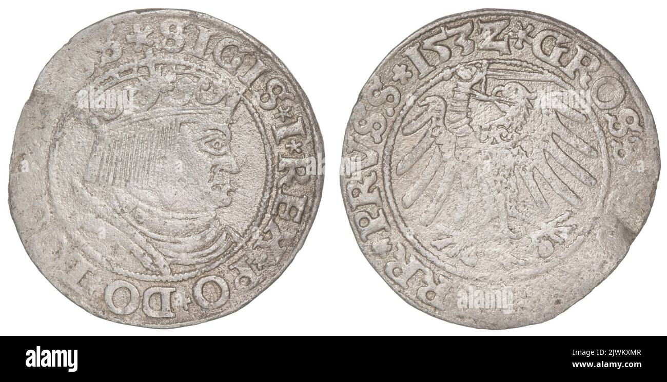 Prussian groschen. Zygmunt I Stary (król polski ; 1506-1548 Stock Photo ...