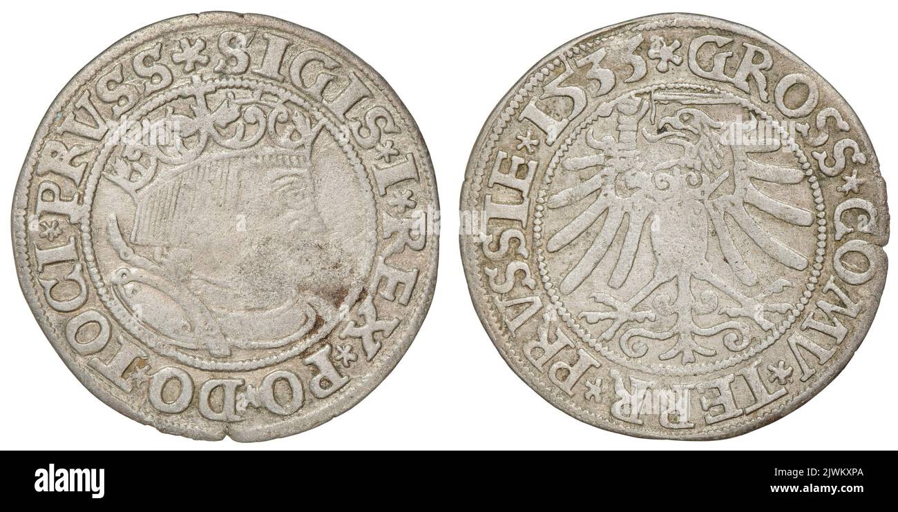 Prussian groschen. Zygmunt I Stary (król polski ; 1506-1548 Stock Photo ...