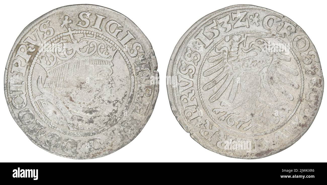 Prussian groschen. Zygmunt I Stary (król polski ; 1506-1548 Stock Photo ...