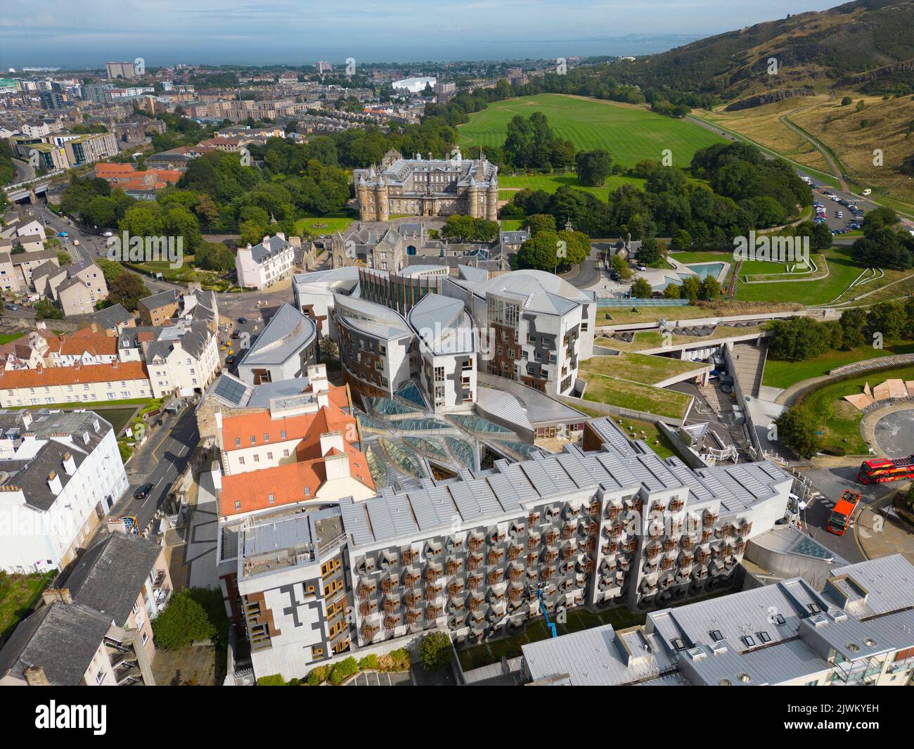 Aerial view of Scottish Parliament building at Holyrood in Edinburgh ...