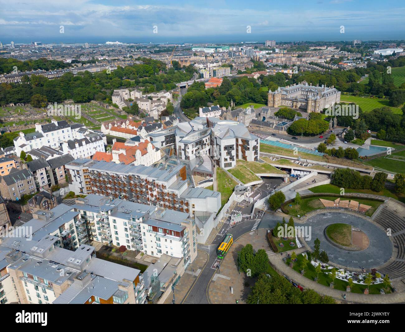 Aerial view of Scottish Parliament building at Holyrood in Edinburgh ...