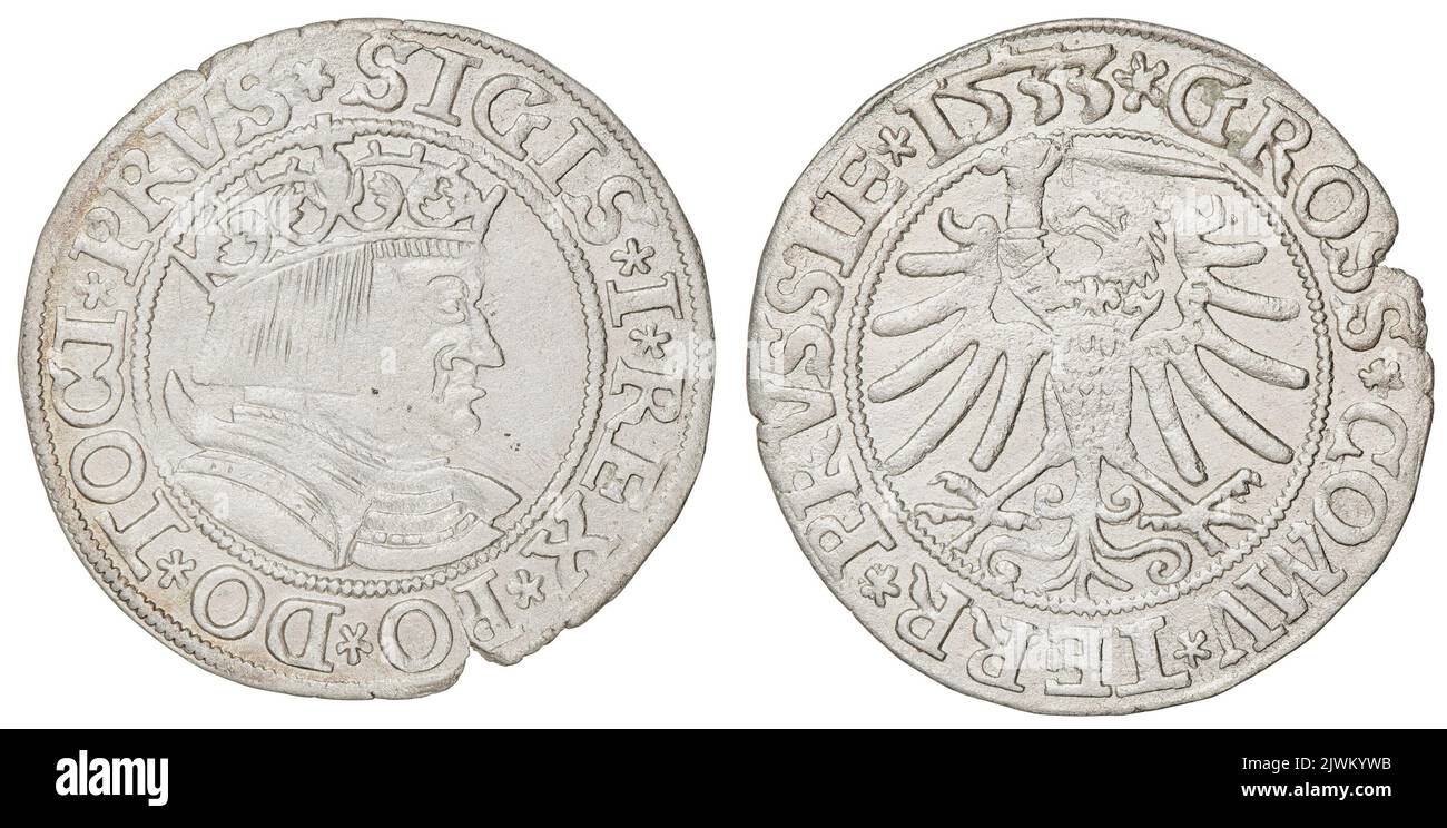 Prussian groschen. Zygmunt I Stary (król polski ; 1506-1548 Stock Photo ...