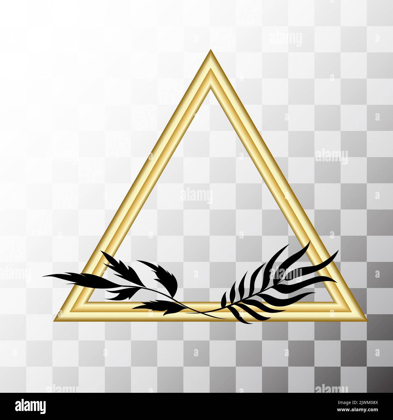 Gold triangle frame with flowers and branches for picture isolated on ...