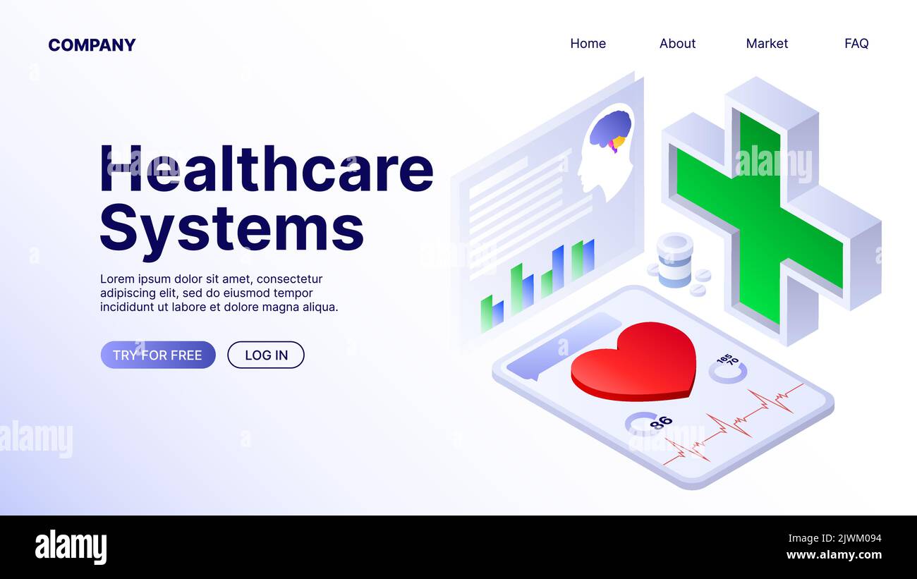 HealthCare Systems. Website Landing Page. White Template. Vector ...