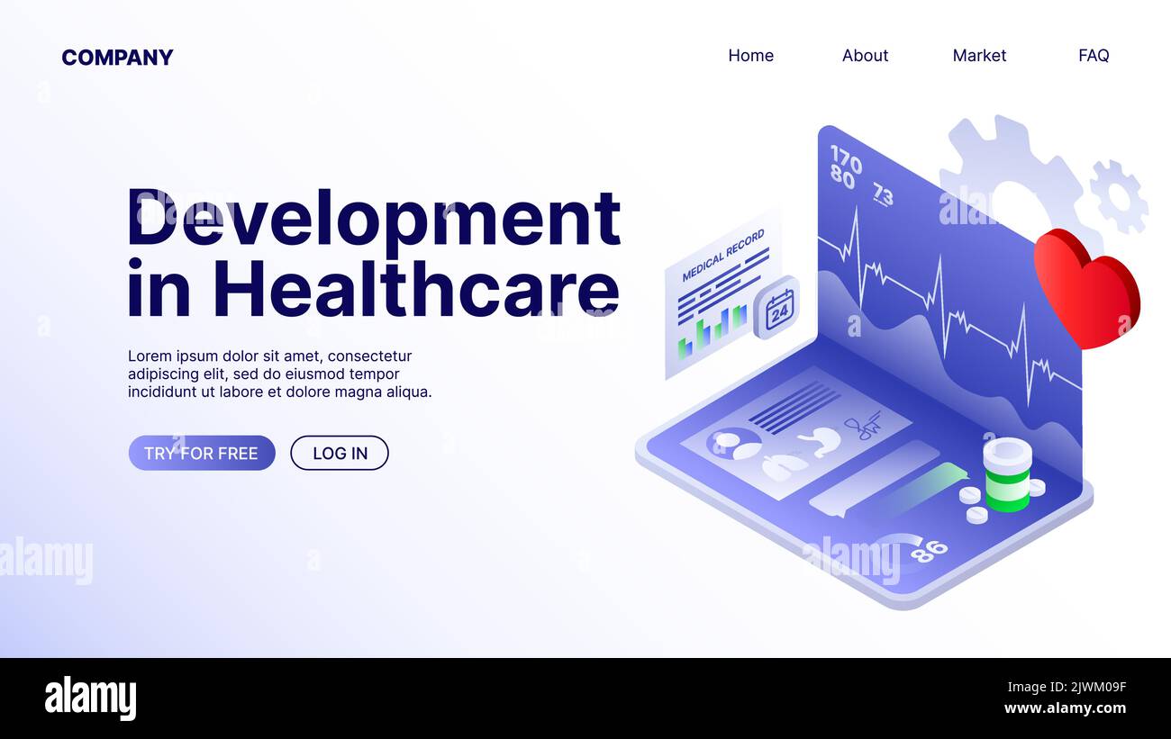 Development in HealthCare Banner. White Landing Page for Website ...