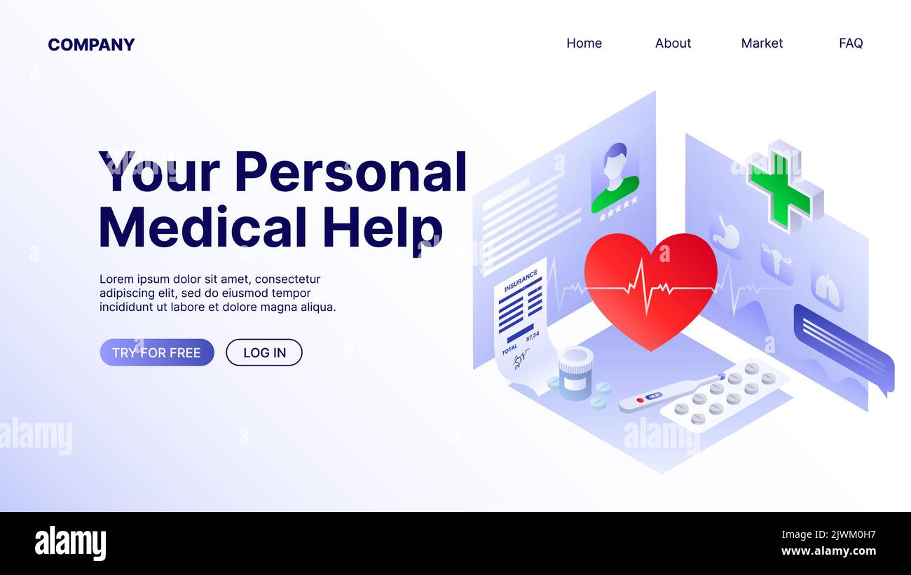 Personal Medical Help. Web Landing Page Template. Vector illustration ...